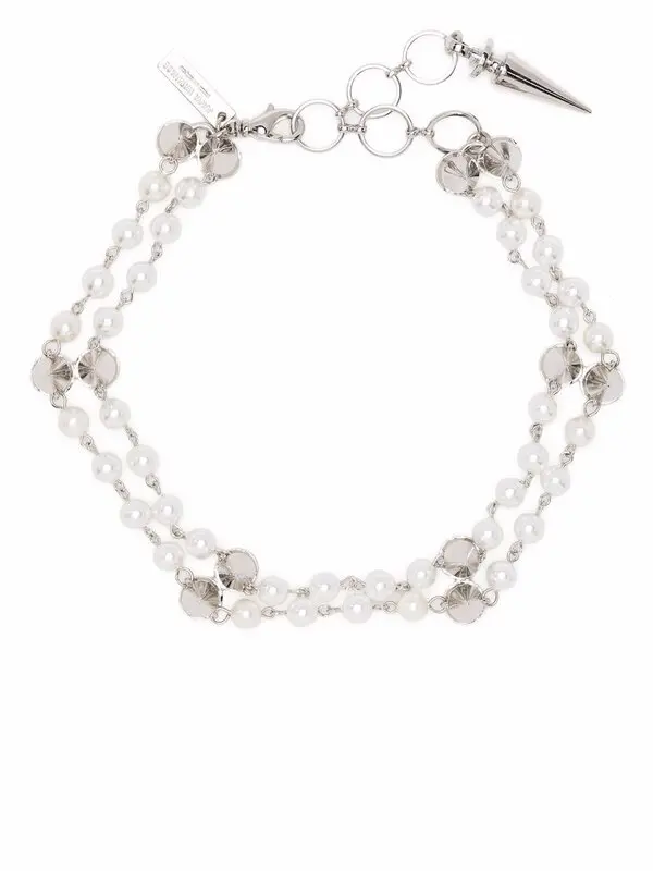 Junya Watanabe Spike Stud Pearl Choker In White - 50% Off