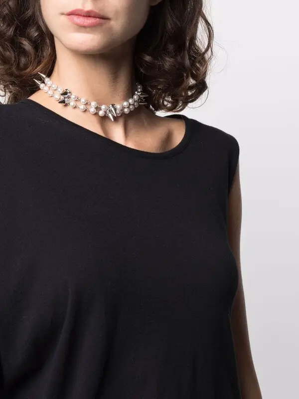 【ジュンヤワタナベ】SPIKE STUD FAUX PEARL NECKLACE Junya Watanabe Spike Stud Pearl Choker In White - 50% Off
