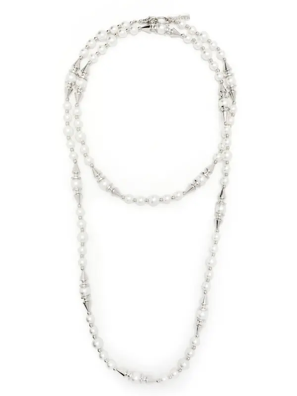Junya Watanabe Spike Stud Pearl Layered Necklace In Silver - 25