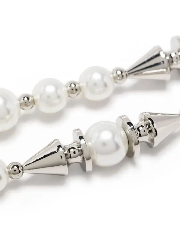 Junya Watanabe Spike Stud Pearl Layered Necklace In Silver - 25