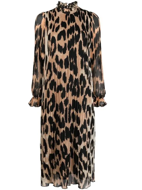 Ganni Leopard-Print Georgette Midi Dress In Neutrals - 41% Off |  Editorialist
