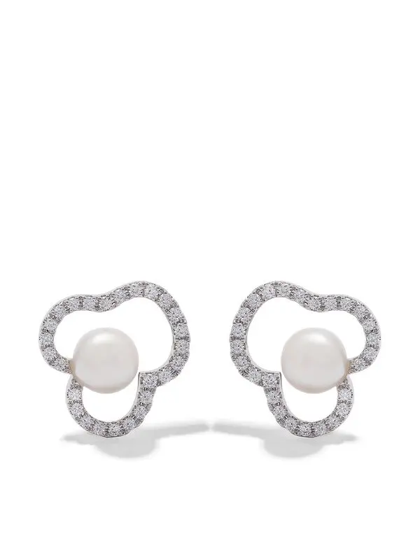 TASAKI 18kt White Gold Akoya Pearl And Diamond Earrings - Silver