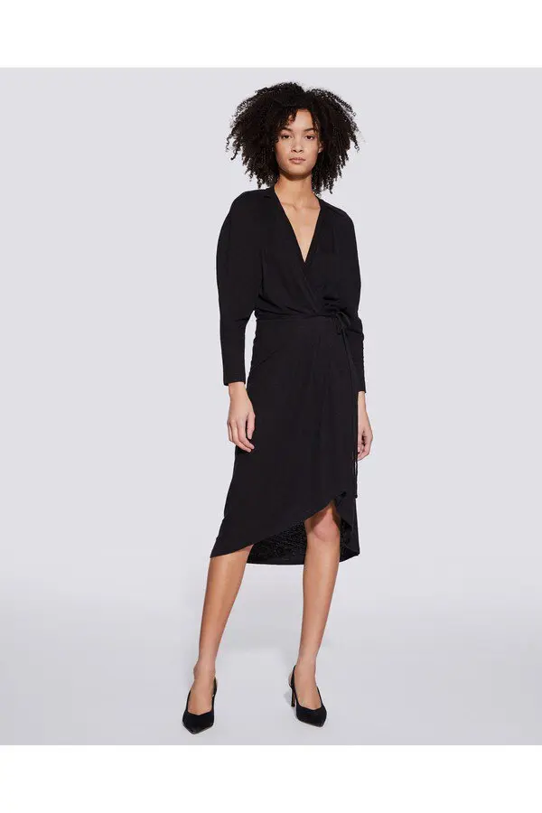 Iro Paris Botena Linen Wrap Midi Dress In Black - 50% Off | Editorialist