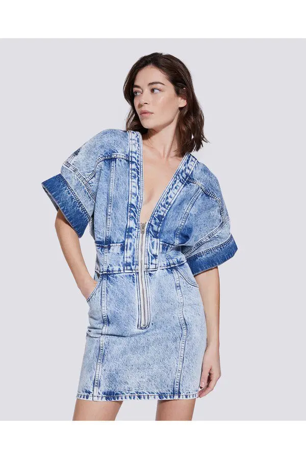white christmas dresses Sleeveless Denim Trim Midi Dress | Dresses & Jumpsuits main image 0
