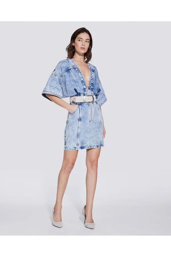denim kimono dress Iro Paris Liera Acid Wash Denim Kimono Dress In Blue - 50% Off