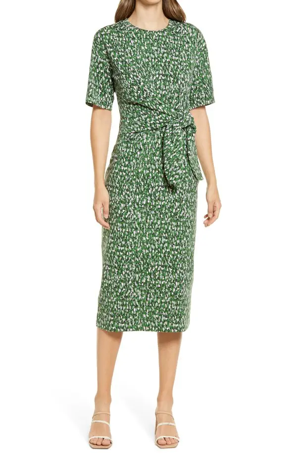 halogen midi dress Halogen Twist Front Long Sleeve Midi Dress In Rich Black - 55% Off