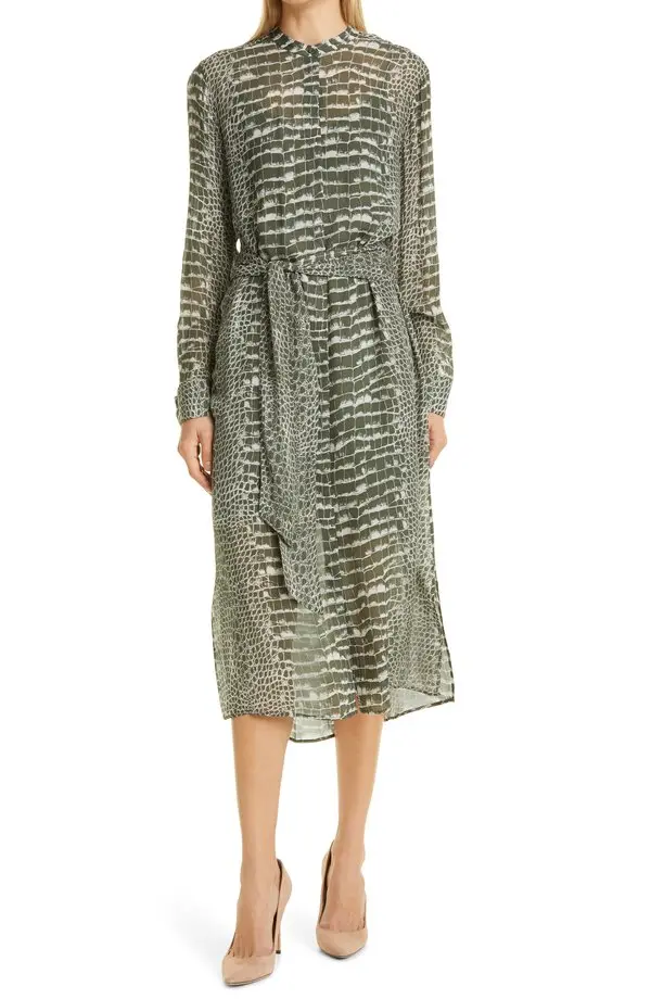 Boss Destory Crocodile Print Long Sleeve Dress - Green | Editorialist