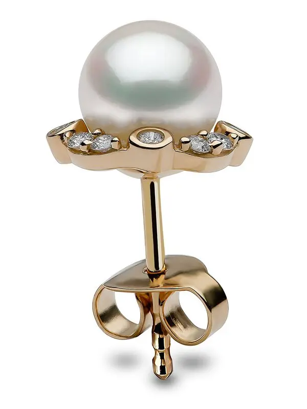 Yoko London 18kt Yellow Pearl And Diamond Stud Earrings - Gold