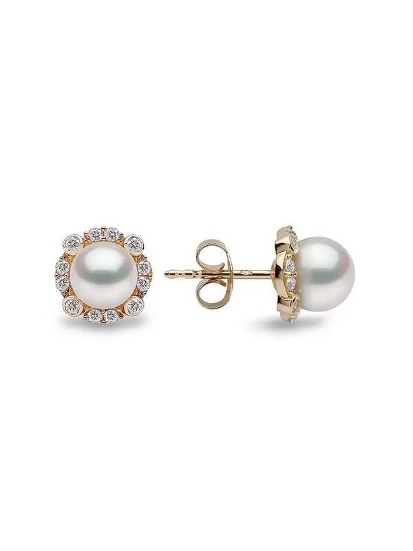 Yoko London 18kt Yellow Pearl And Diamond Stud Earrings - Gold