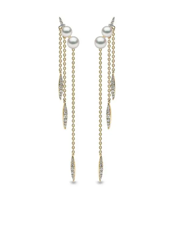 Yoko London 18kt Yellow Pearl And Diamond Chain Earrings - Gold