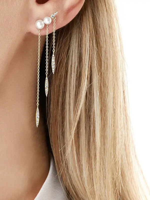Yoko London 18kt Yellow Pearl And Diamond Chain Earrings