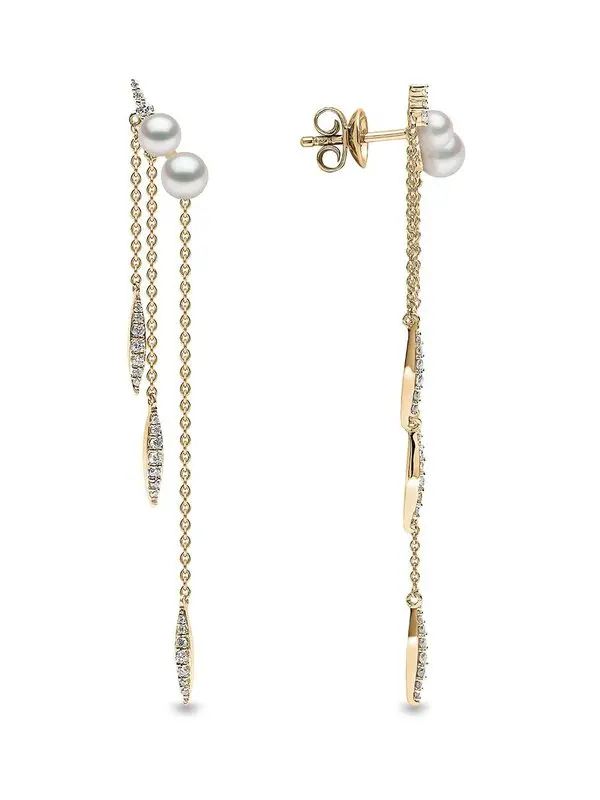Yoko London 18kt Yellow Pearl And Diamond Chain Earrings