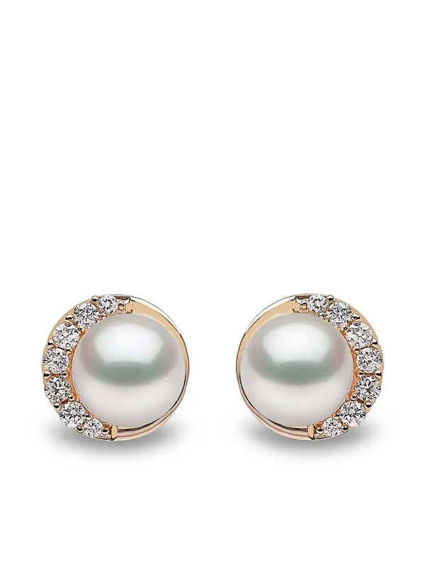 Yoko London 18kt Yellow Freshwater Pearl And Diamond Stud Earrings - Gold