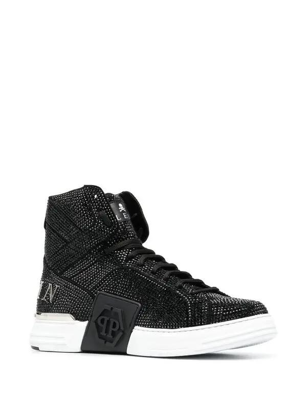 Philipp Plein Crystal-embellished Leather High-top Sneakers