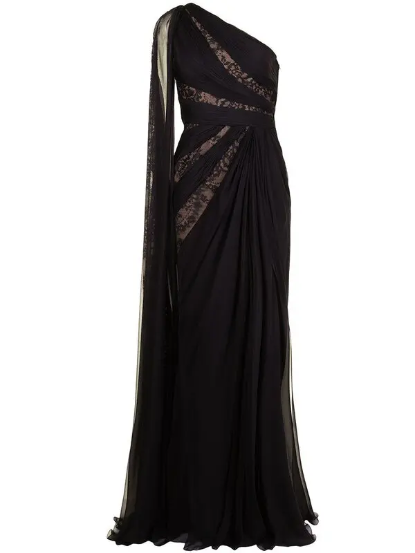Zuhair Murad One-shoulder Draped Lace Gown