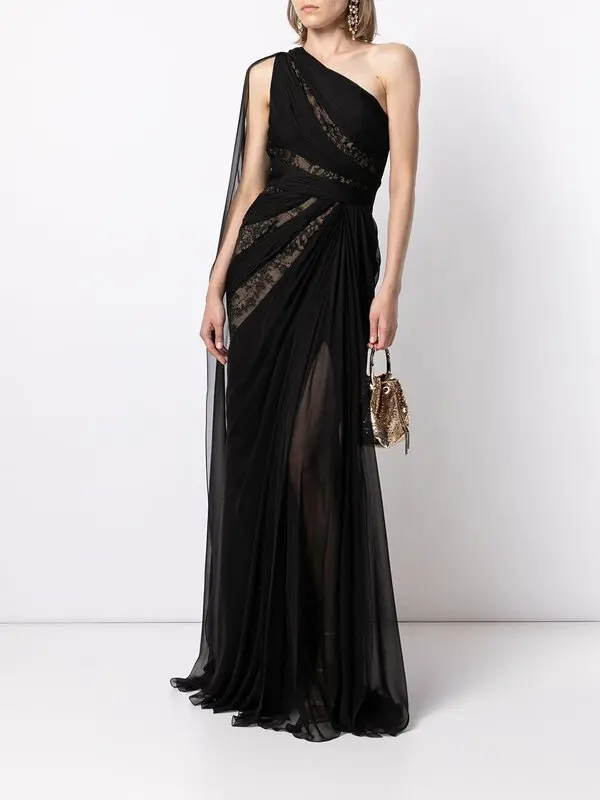 Zuhair Murad One-shoulder Draped Lace Gown