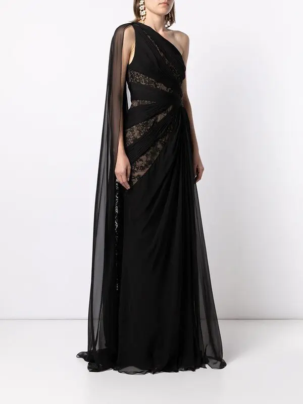 Zuhair Murad One-shoulder Draped Lace Gown