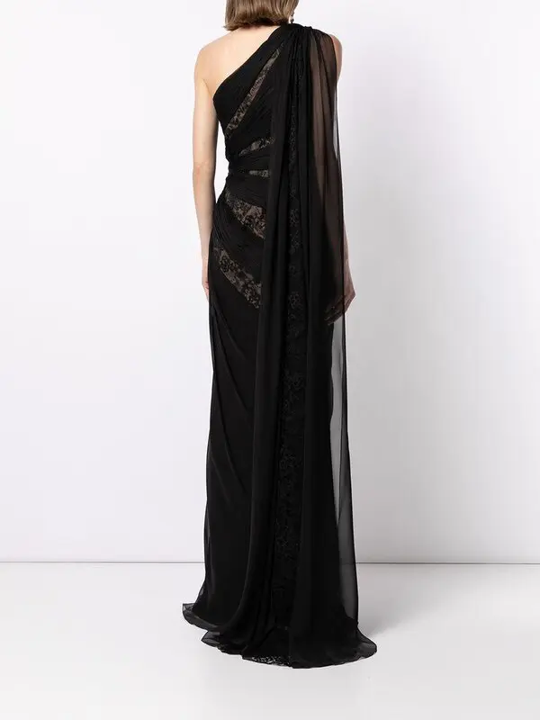 Zuhair Murad One-shoulder Draped Lace Gown