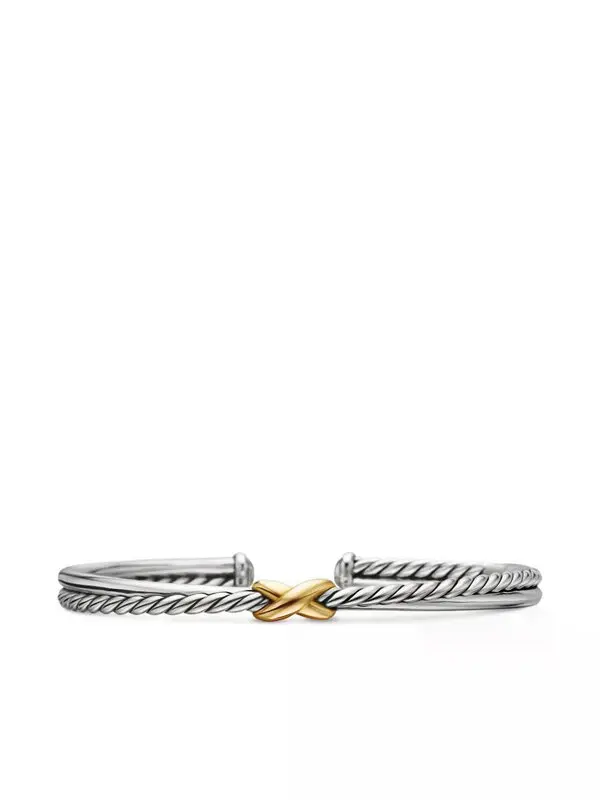 David Yurman 18kt Yellow Gold And Sterling Petite X Center Station Bracelet - Silver