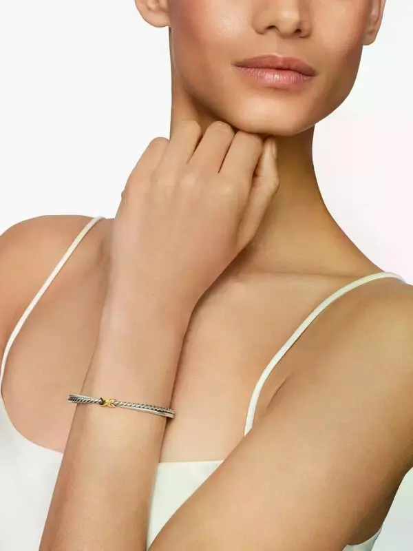 David Yurman 18kt Yellow Gold And Sterling Petite X Center Station Bracelet - Silver