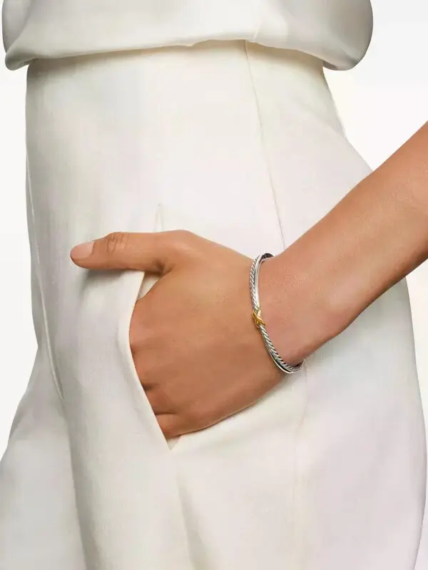 David Yurman 18kt Yellow Gold And Sterling Petite X Center Station Bracelet - Silver