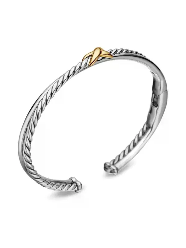 David Yurman 18kt Yellow Gold And Sterling Petite X Center Station Bracelet - Silver