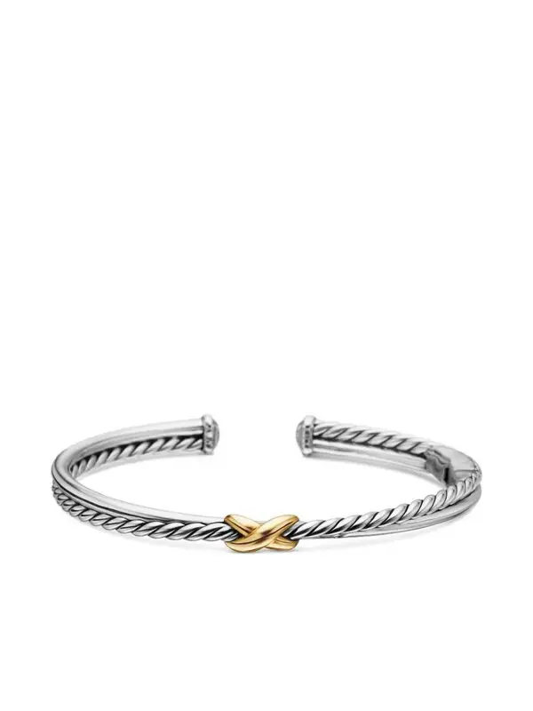 David Yurman 18kt Yellow Gold And Sterling Petite X Center Station Bracelet - Silver