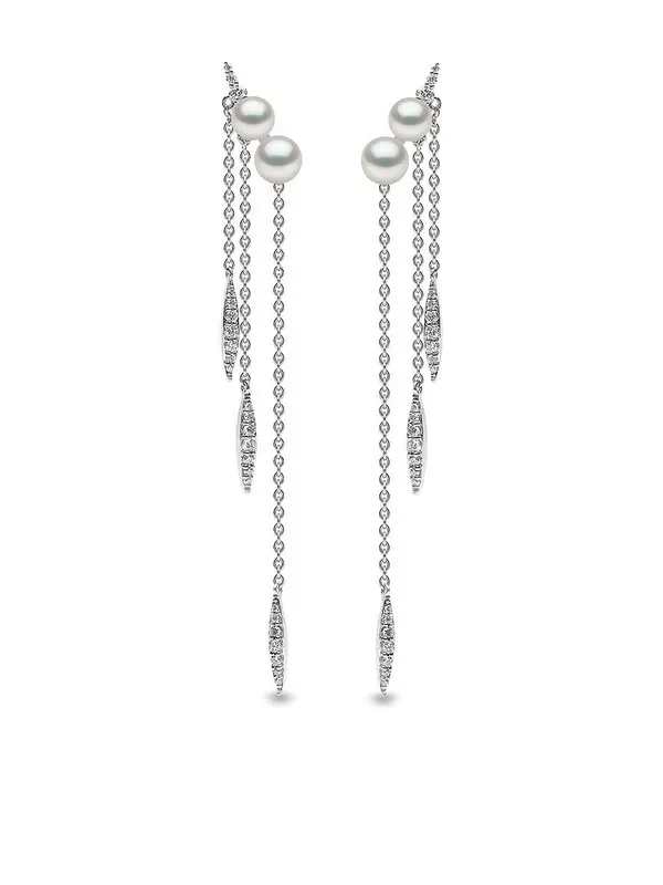 Yoko London 18kt White Gold Freshwater Pearl And Diamond Chain Earrings - Silver