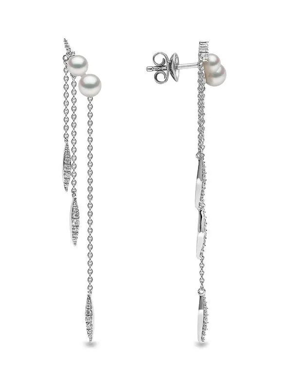 Yoko London 18kt White Gold Freshwater Pearl And Diamond Chain Earrings