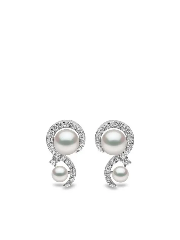 Yoko London 18kt White Gold Freshwater Pearl And Diamond Stud Earrings - Silver