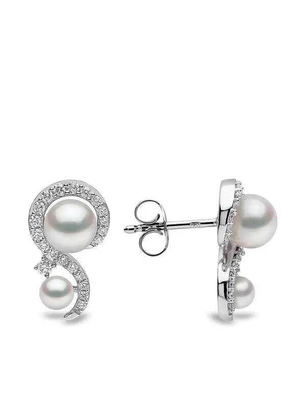 Yoko London 18kt White Gold Freshwater Pearl And Diamond Stud Earrings