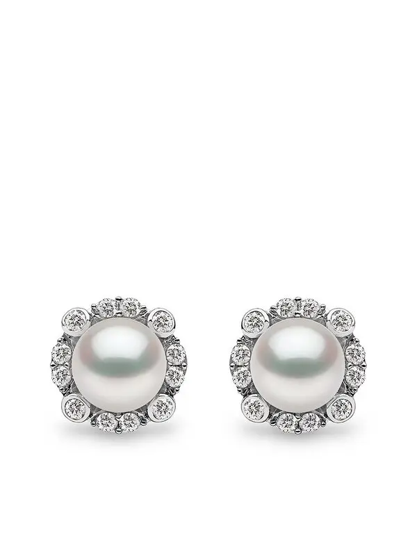 Yoko London 18kt White Gold Freshwater Pearl And Diamond Stud Earrings - Silver