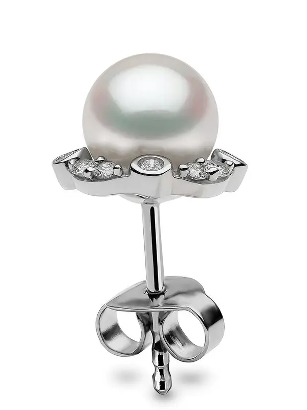 Yoko London 18kt White Gold Freshwater Pearl And Diamond Stud Earrings - Silver