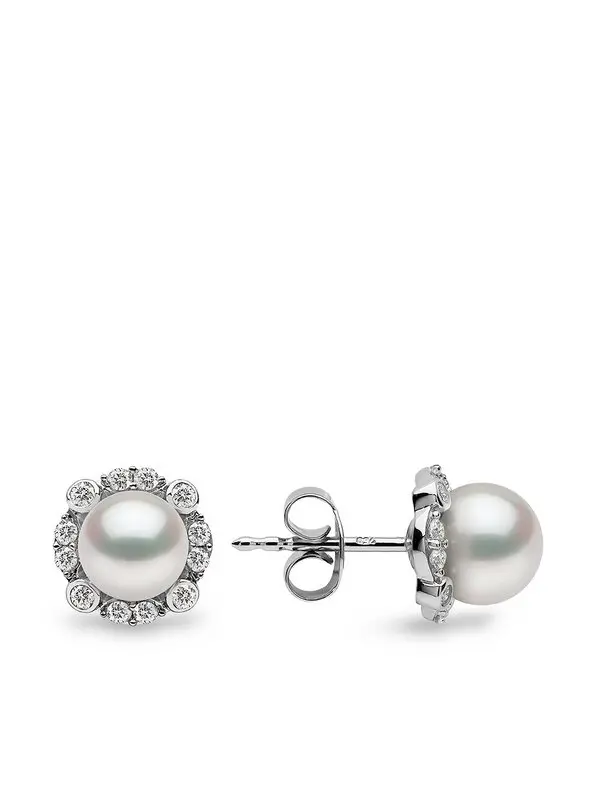 Yoko London 18kt White Gold Freshwater Pearl And Diamond Stud Earrings - Silver