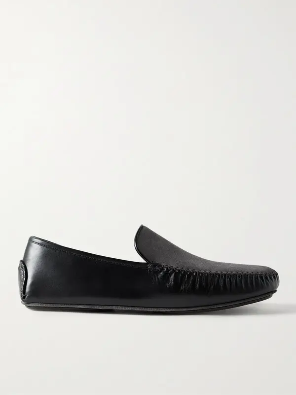 Manolo Blahnik Mayfair Leather And Suede Slippers