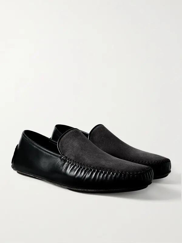 Manolo Blahnik Mayfair Leather And Suede Slippers