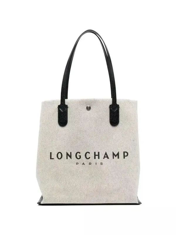 Longchamp Logo Print Canvas Tote Bag