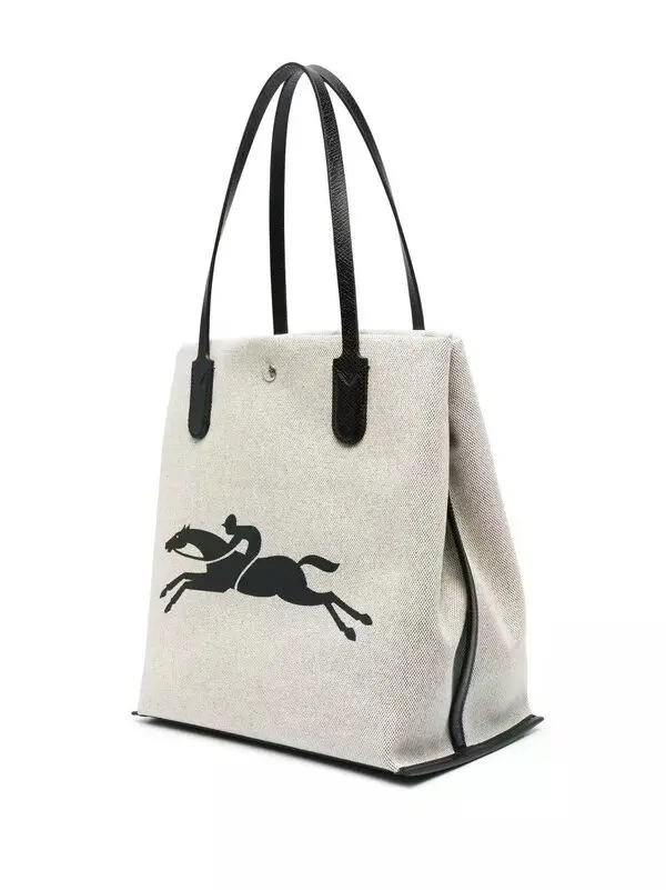 Longchamp Logo Print Canvas Tote Bag