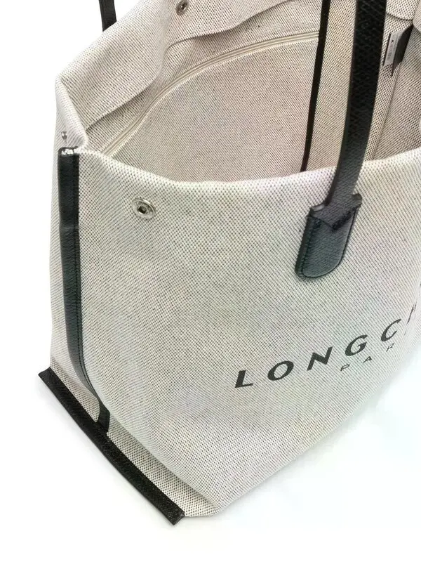 Longchamp Logo Print Canvas Tote Bag