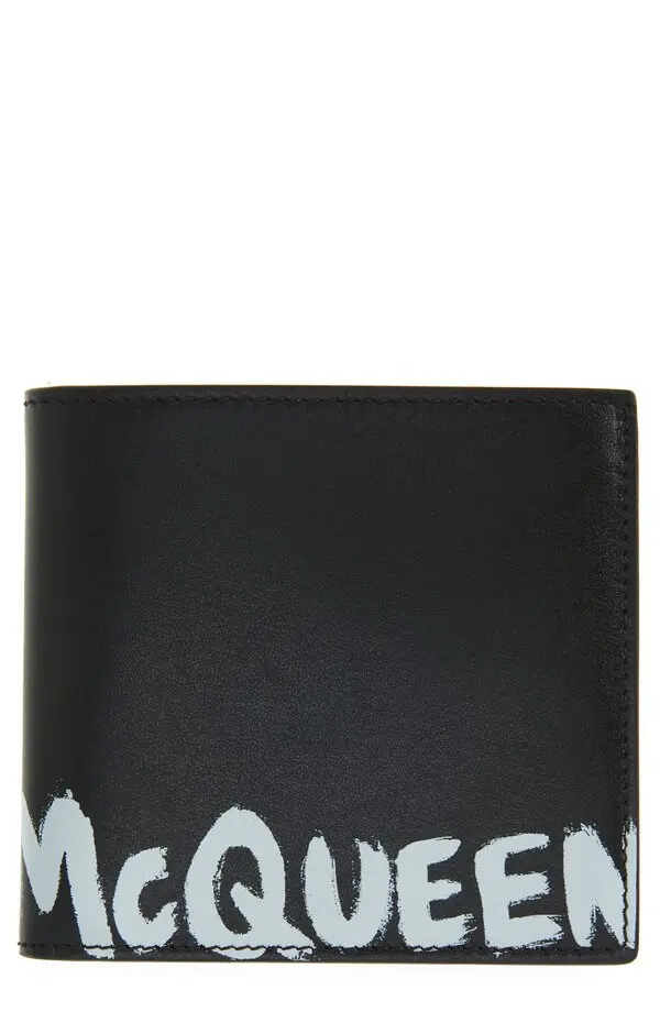 Alexander McQueen Graffiti Logo Leather Bifold Wallet Black