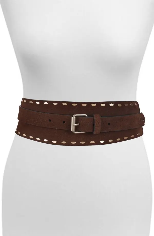 Allsaints Staple Stud Tapered Leather Belt - Brandy  display picture 2