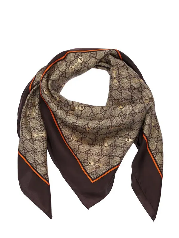 Gucci Gg & Horsebit Print Silk Scarf