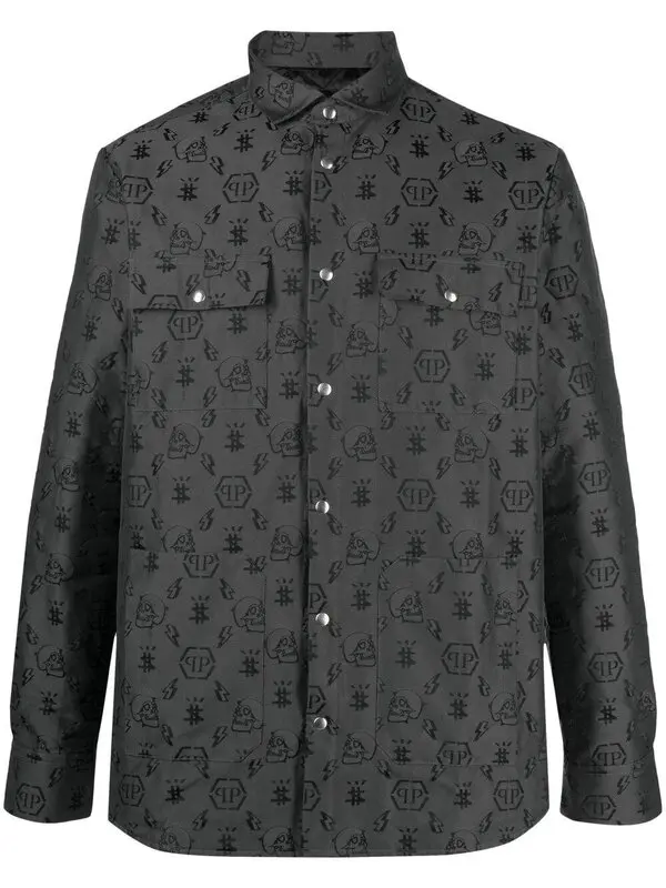 Philipp Plein Monogram Embroidery Long-sleeved Shirt - Black
