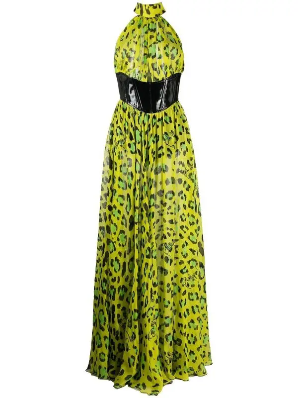 Philipp Plein Leopard-print Halterneck Maxi Dress - Green