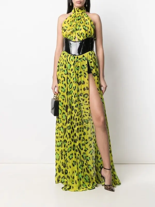 Philipp Plein Leopard-print Halterneck Maxi Dress - Green