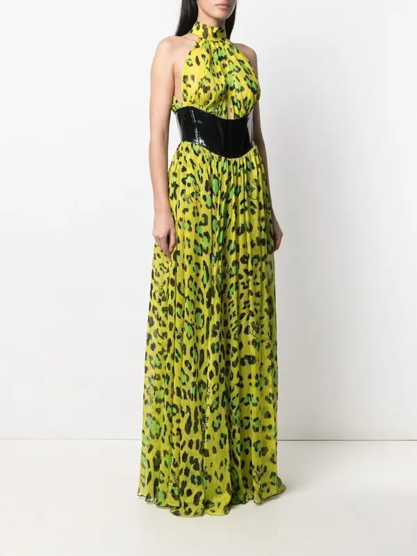 Philipp Plein Leopard-print Halterneck Maxi Dress - Green