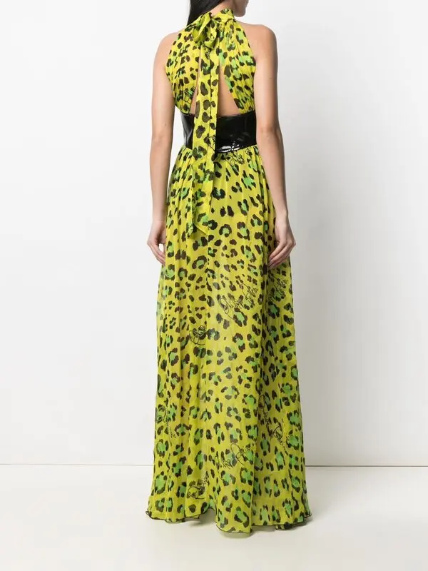 Philipp Plein Leopard-print Halterneck Maxi Dress - Green