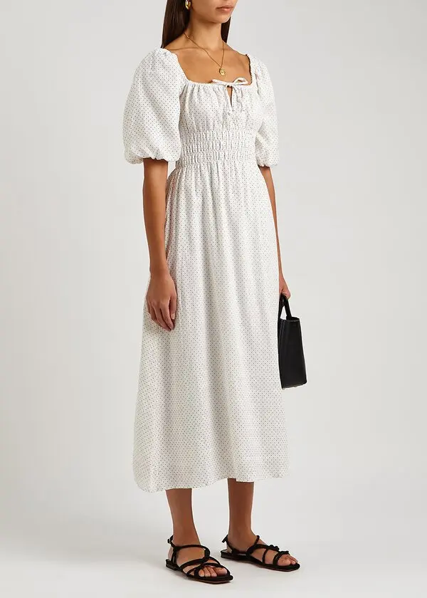 arose studio brienne square-neck midi dress Blush Floral Square Neck Open Back Bow Tie Midi Dress