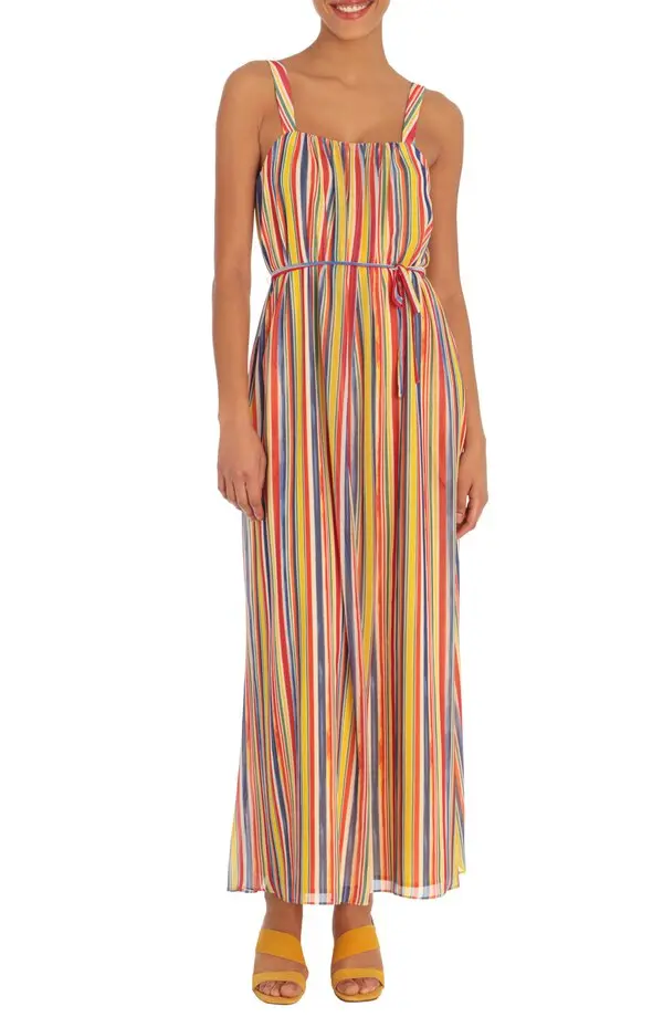 Maggy London Sleeveless Rainbow Stripe Midi Dress - Soft White/ Multi |  Editorialist