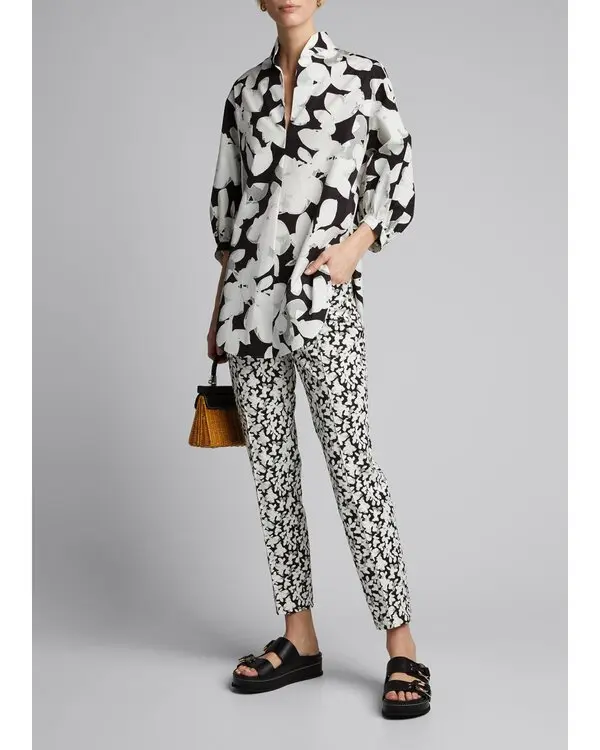 Akris Franca Magnolia-print Cotton Ankle Pants